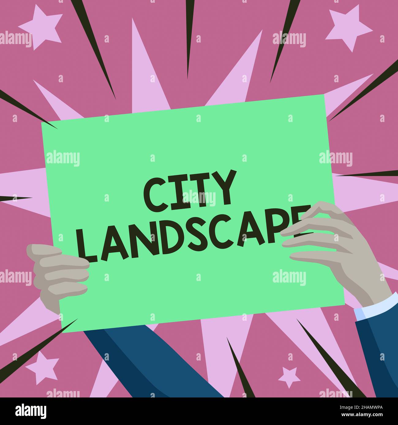 Text sign showing City Landscape. Business overview photograph of the ...