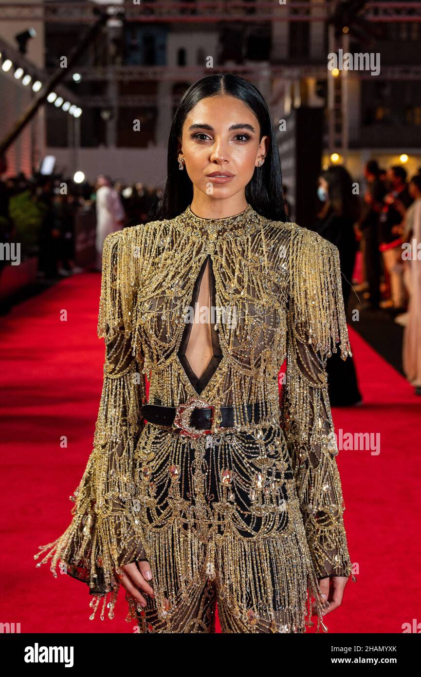 Jeddah, Saudi Arabia, on December 13, 2021, Egyptian actress Salma Abu Deif walks the red carpet ...