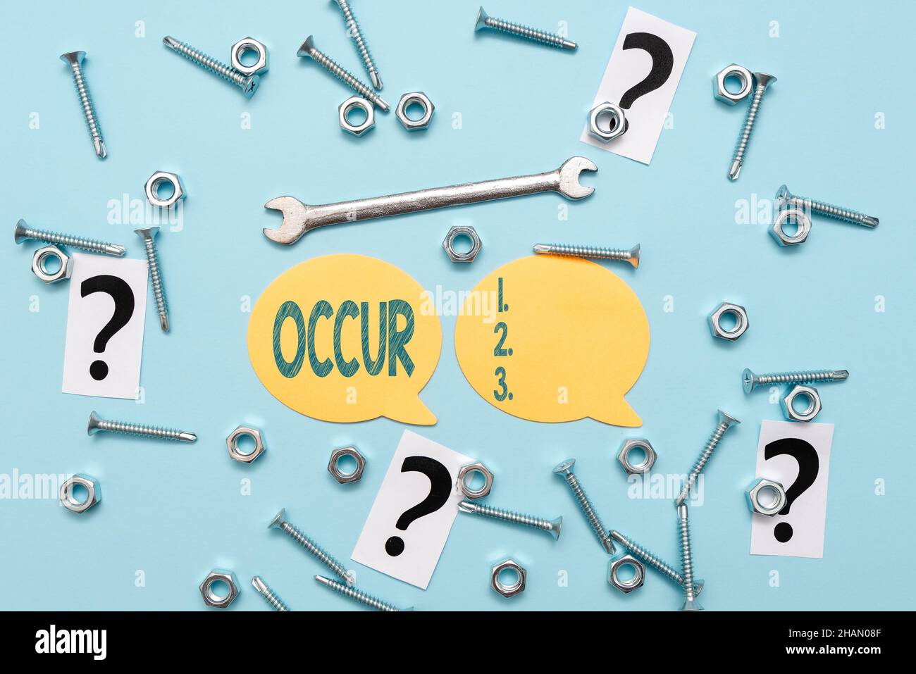 Writing displaying text Occur. Concept meaning especially of accidents ...