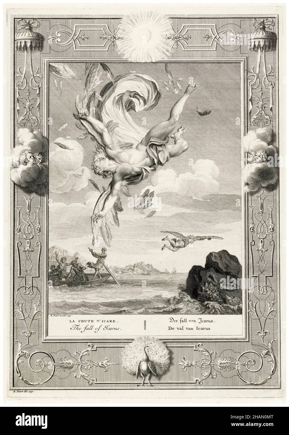 Fall of Icarus, etching by Bernard Picart (workshop of), after Bernard ...