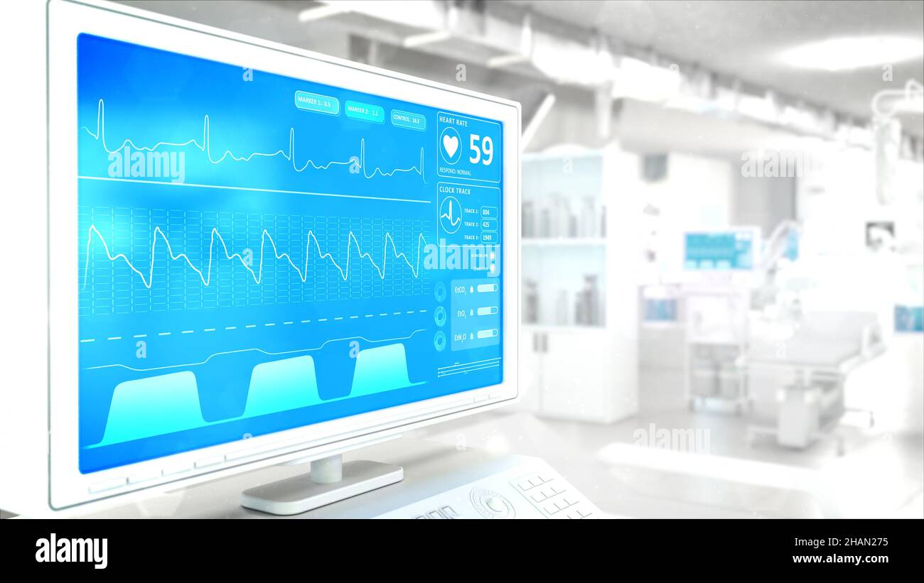 medical treatment abstract monitor in hi-tech hospital room , cgi ...