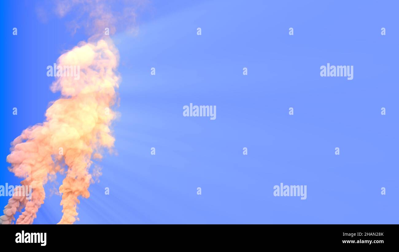 contamination smoke from power plant on blue sky with sun rays ...