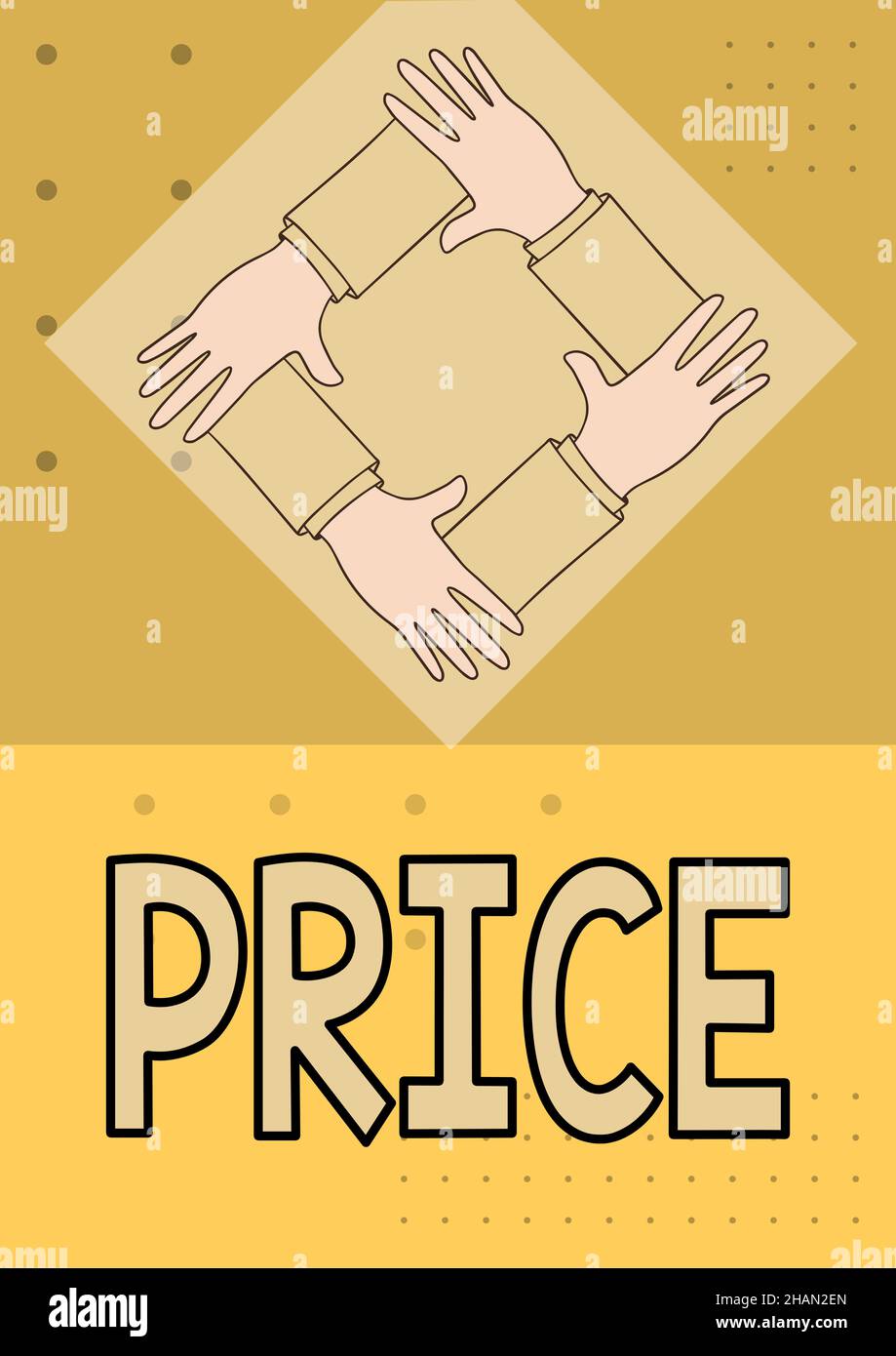 Hand writing sign Price. Conceptual photo the amount of money expected ...