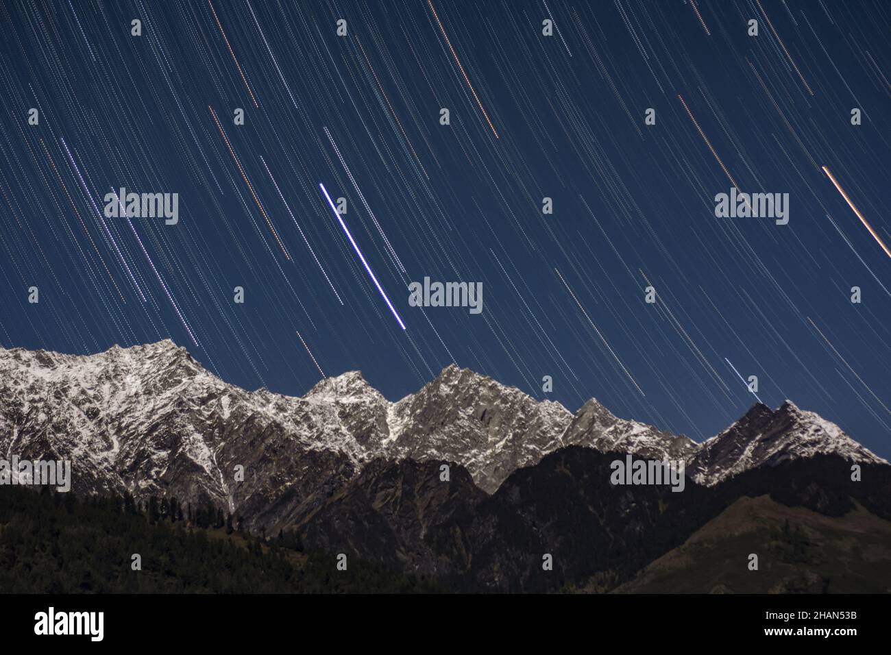 Beautiful view of star trail in the Himalaya mountains, India Stock ...