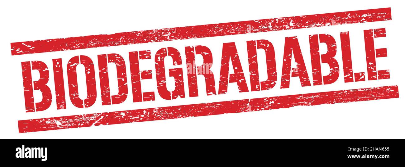 BIODEGRADABLE text on red grungy rectangle stamp sign Stock Photo - Alamy