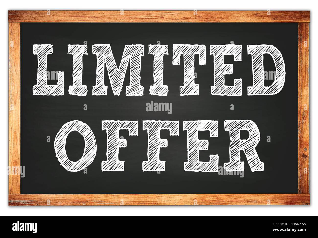 LIMITED OFFER written on black wooden frame school blackboard Stock ...