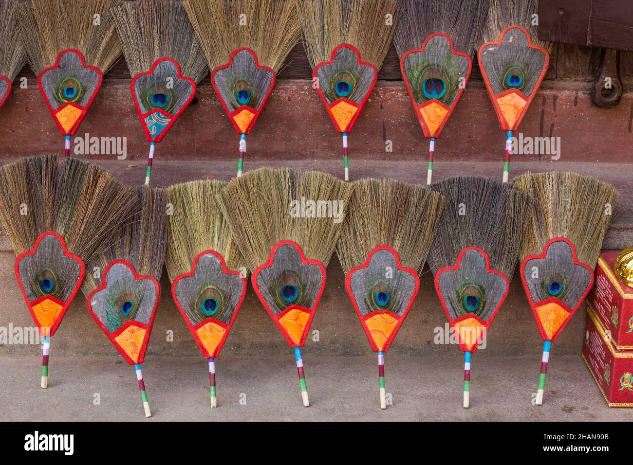 Bhumpa peacock feather fans for sale on the street by the Boudanath ...