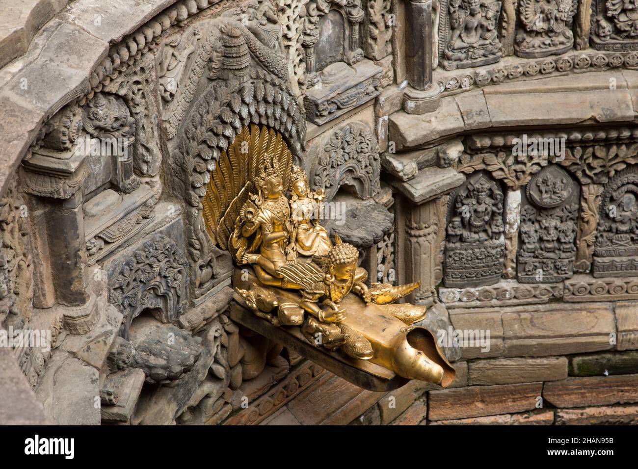 Gilded water spout in the Tusha Hiti or Royal Bath in the Sundari Chowk ...