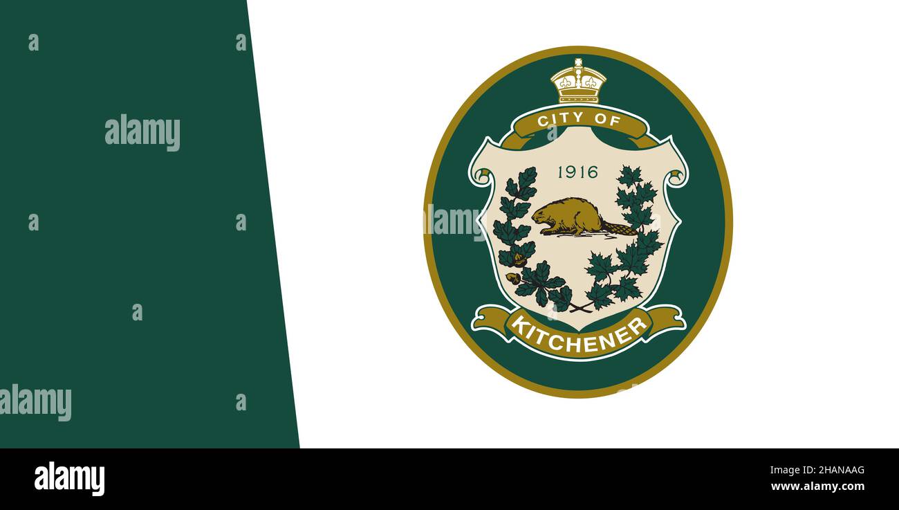 Top view of flag of Kitchener, Ontario, Canada. Canadian patriot and ...