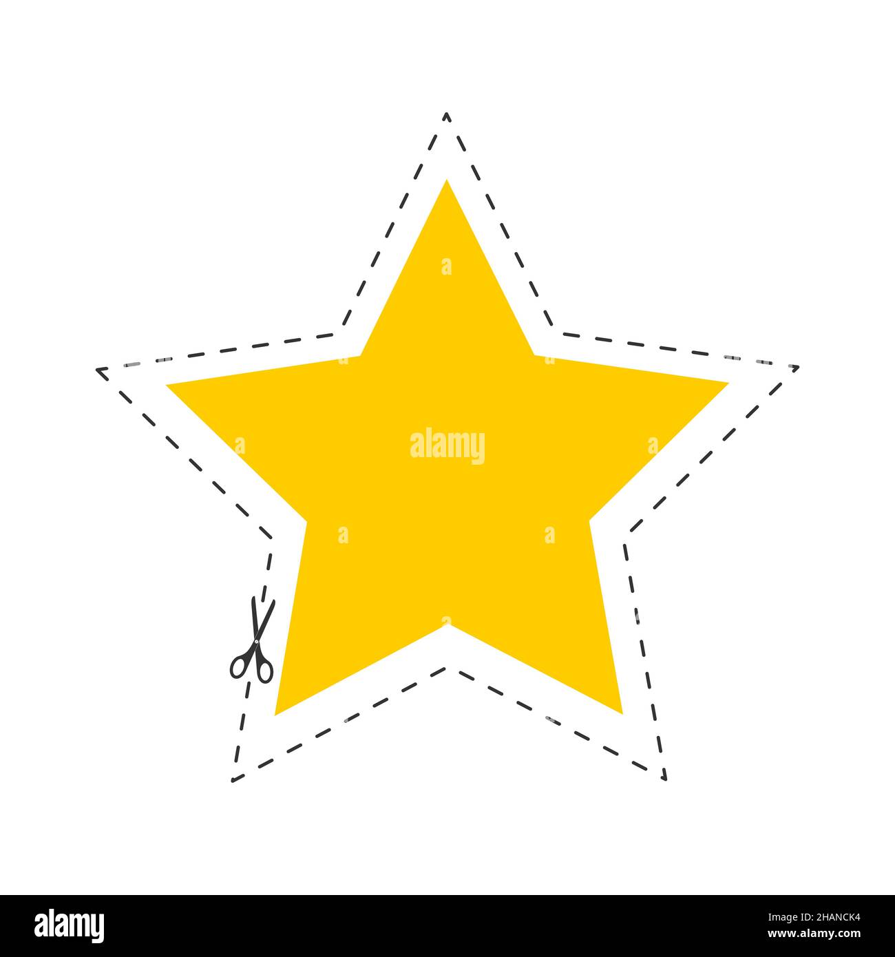 Scissors Cutting Star Shape With Dotted Outline Line Cut Here