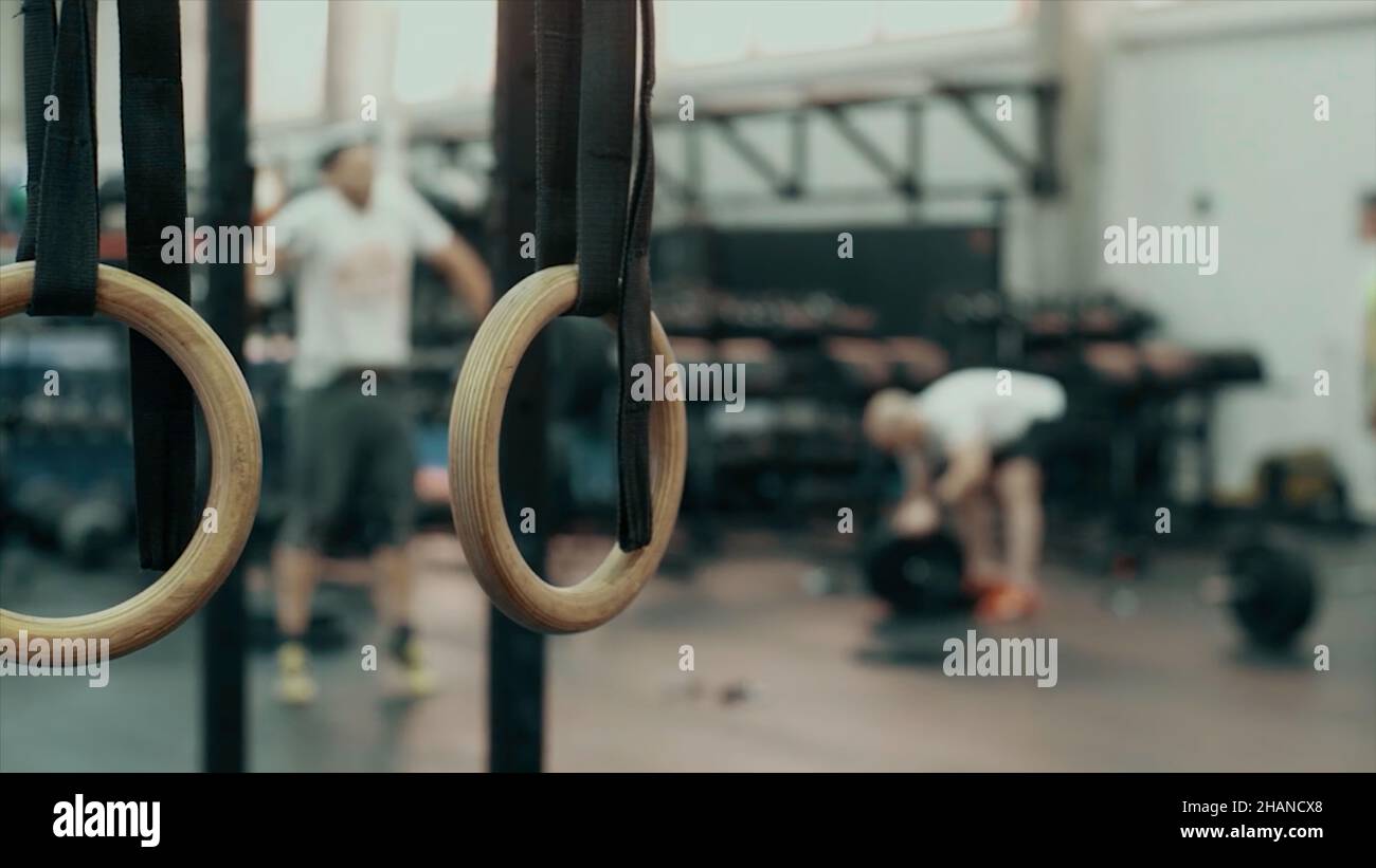 Professional sports equipment and the interior of a gym. Video. Bottom ...