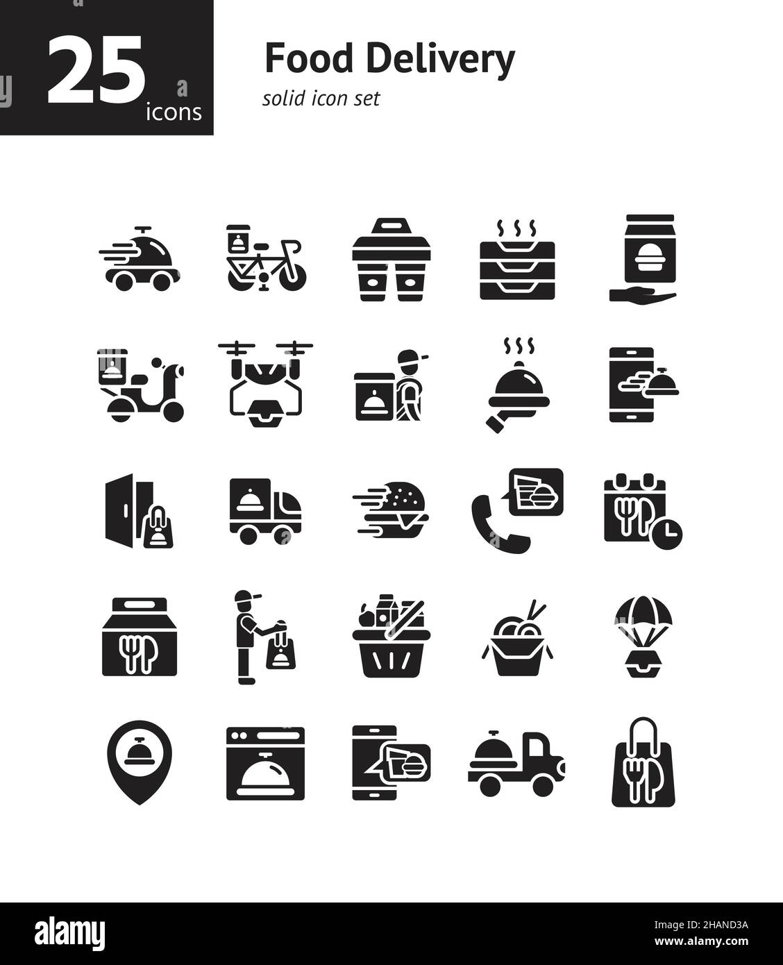 Food Delivery solid icon set. Vector and Illustration Stock Vector ...