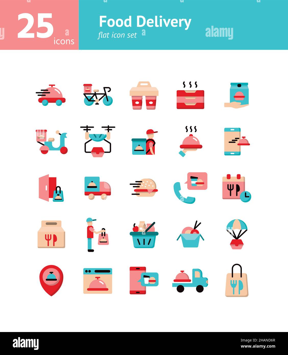 Food Delivery flat icon set. Vector and Illustration Stock Vector Image ...