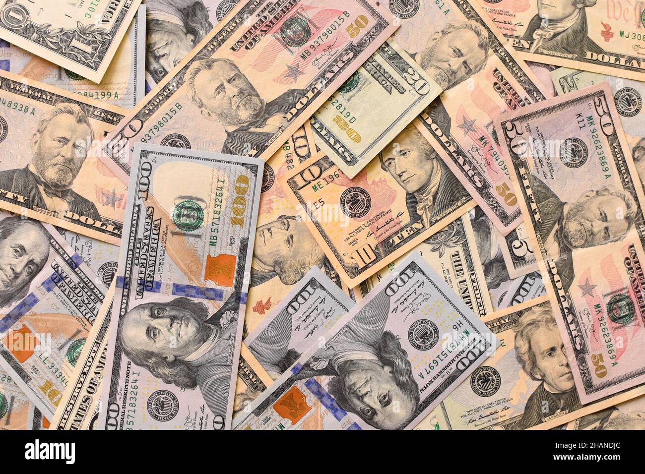 Top view of dollars banknotes with different numbers Stock Photo - Alamy