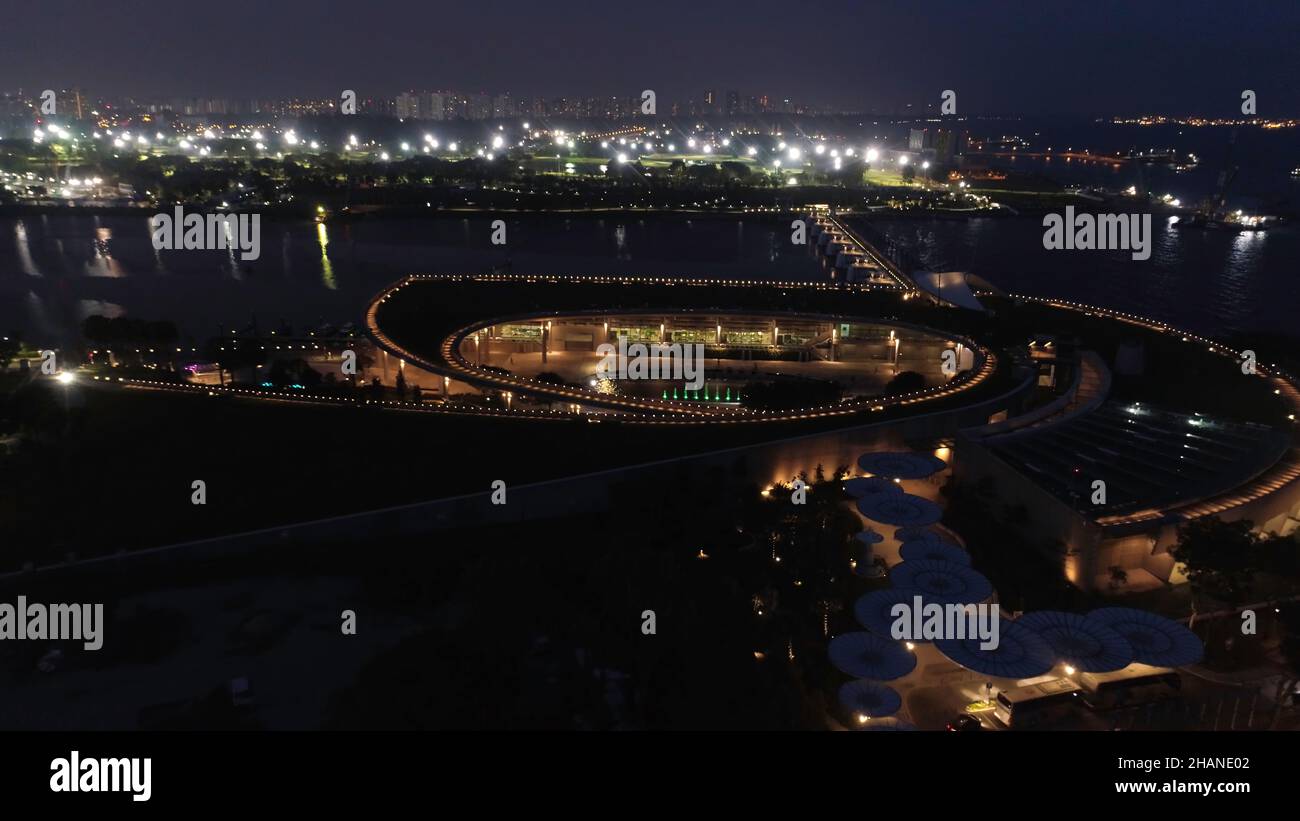 Top view on Fountains in the Park in Singapore. Shot. Singapore city ...