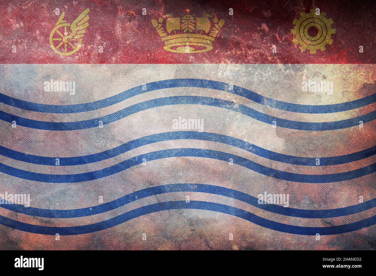 Top view of retro flag of Barrie, Canada with grunge texture. Canadian ...