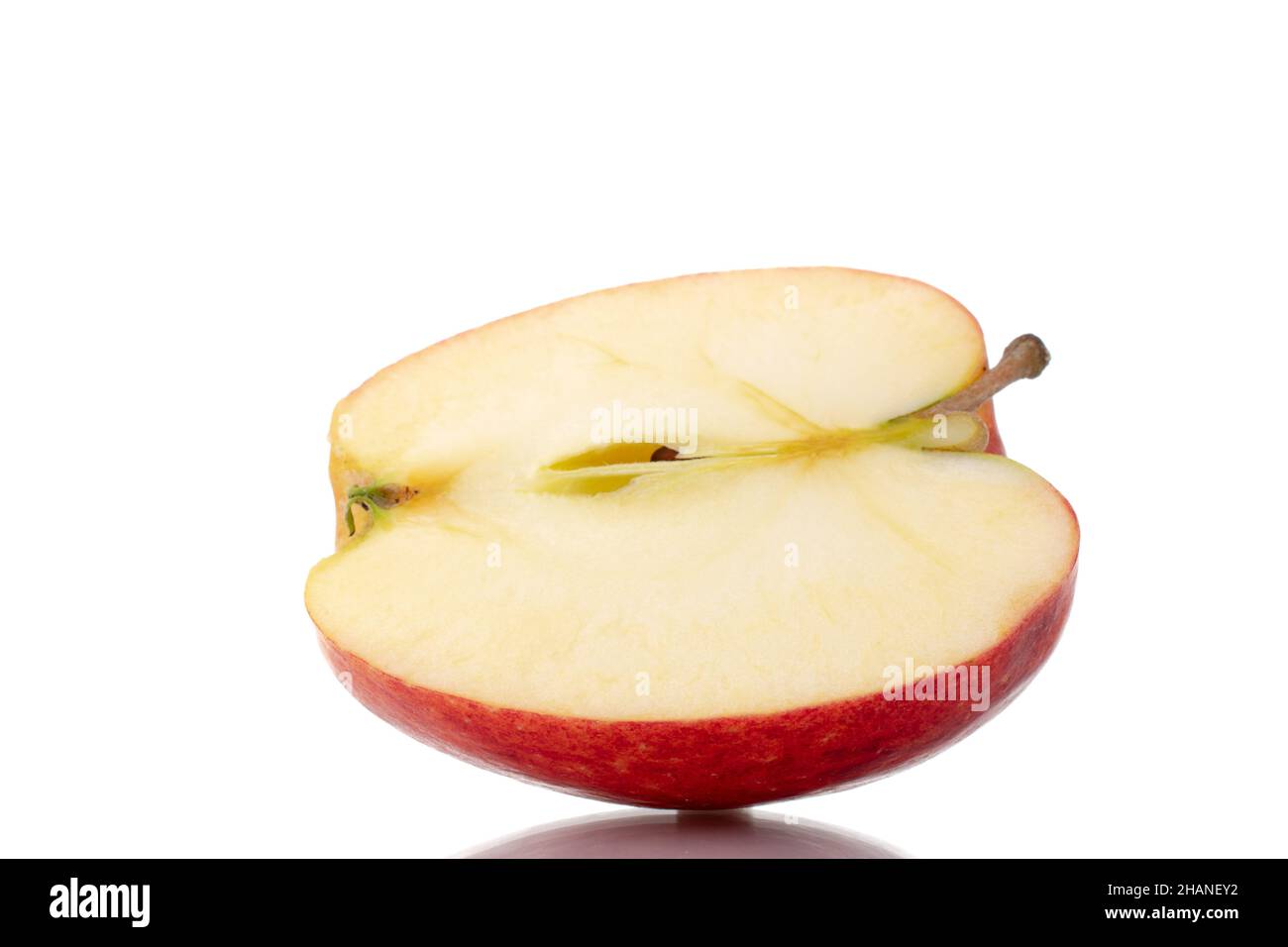 One half of an organic red apple, close-up, isolated on white Stock ...