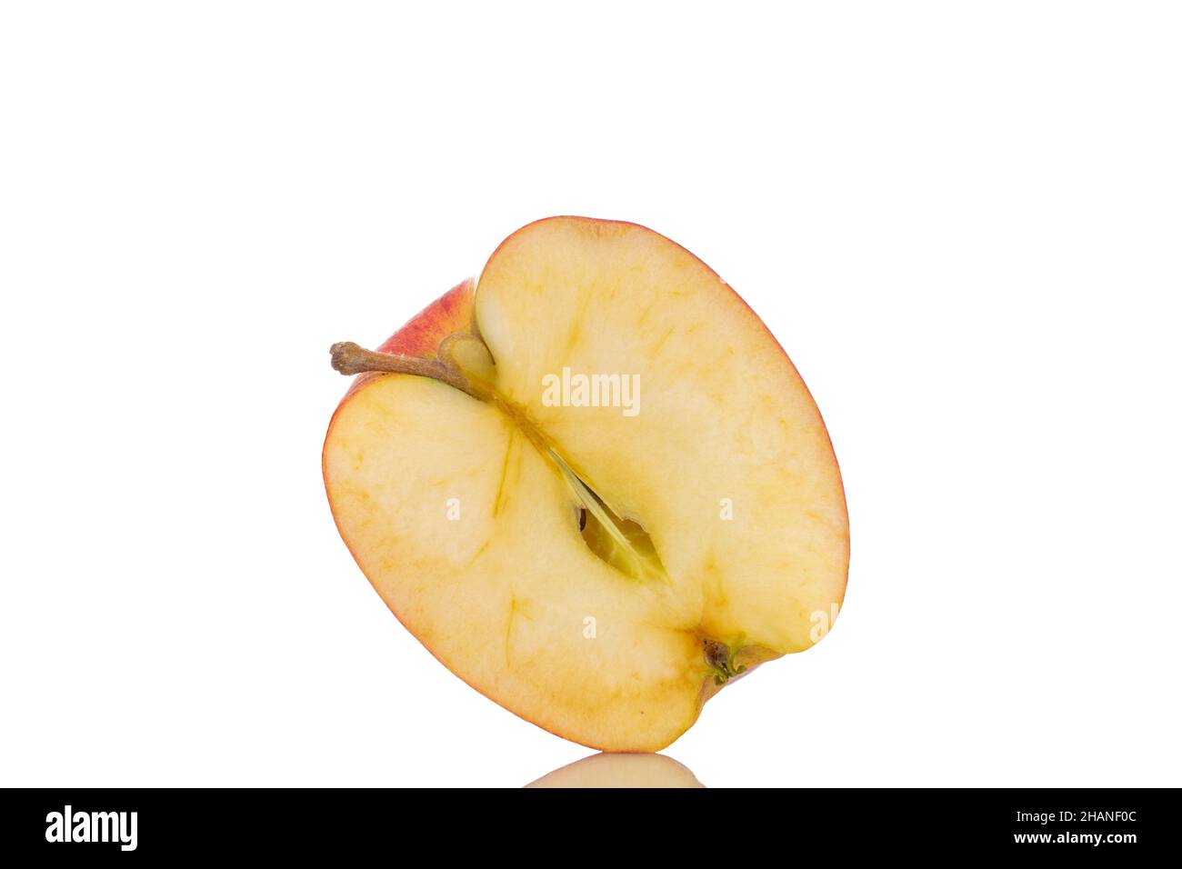 One half of an organic red apple, close-up, isolated on white Stock ...