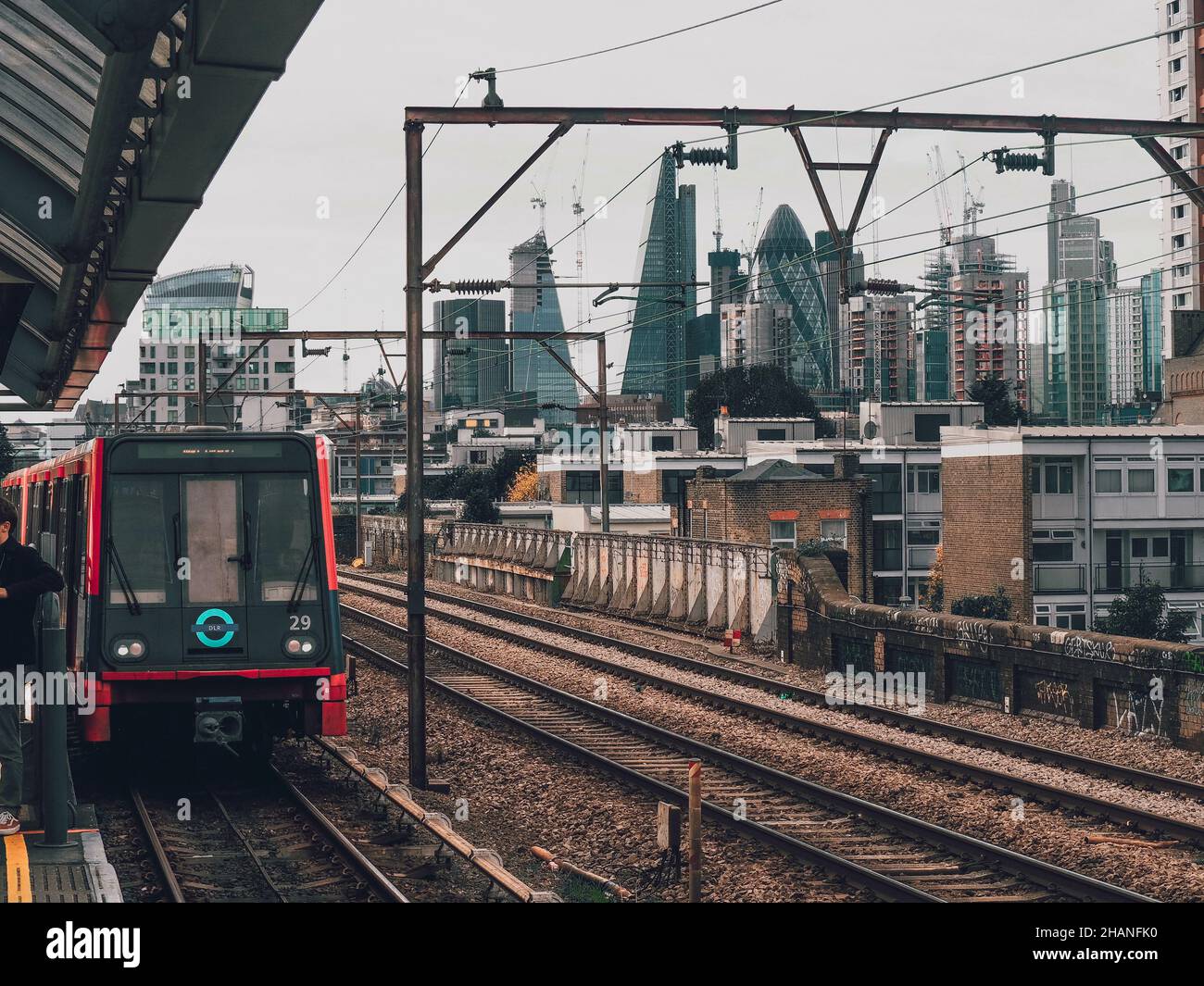 Amazing view of the skyscrapers from train station in London, England ...