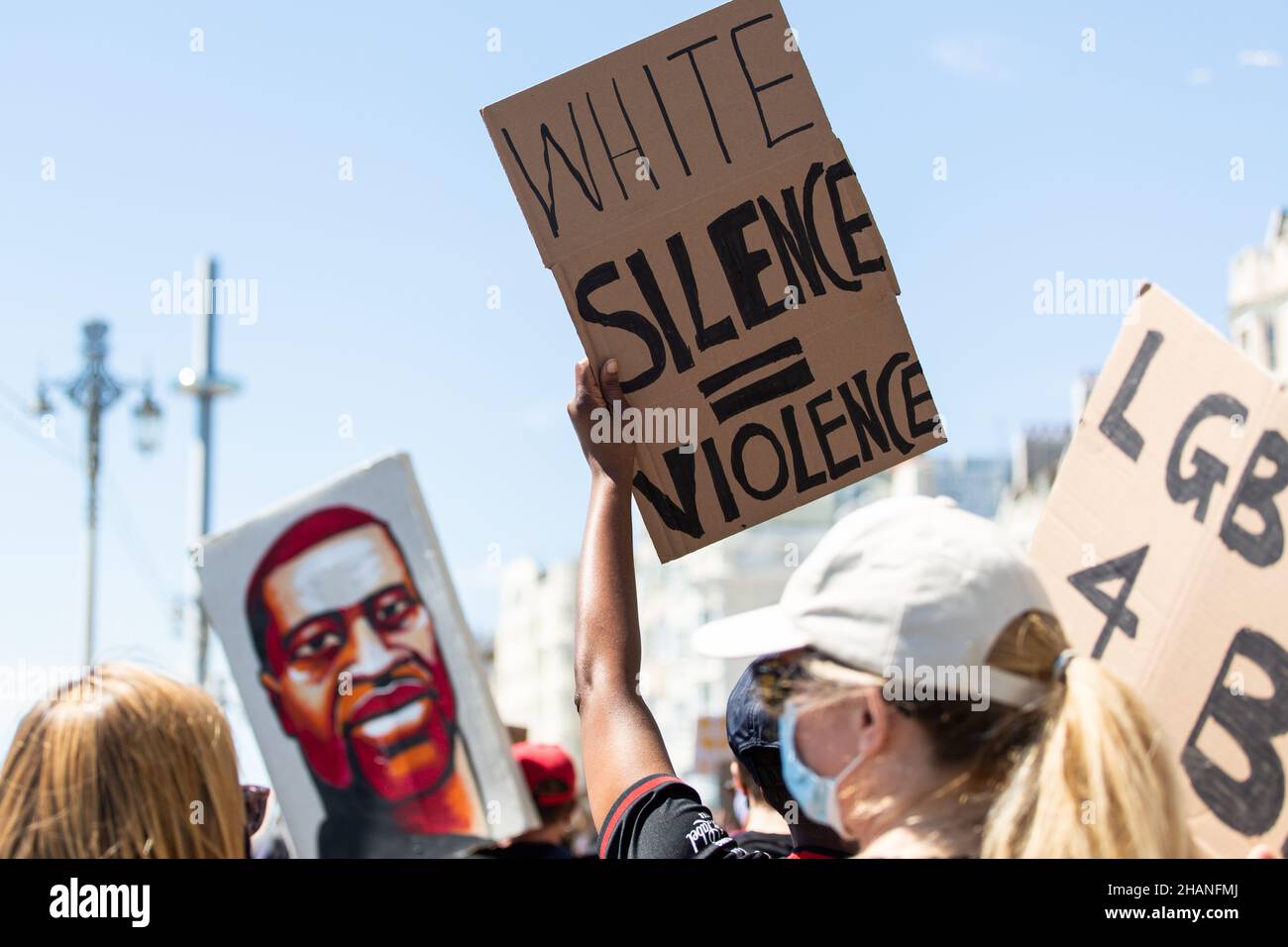 White silence is violence sign in Brighton 2020 Stock Photo - Alamy