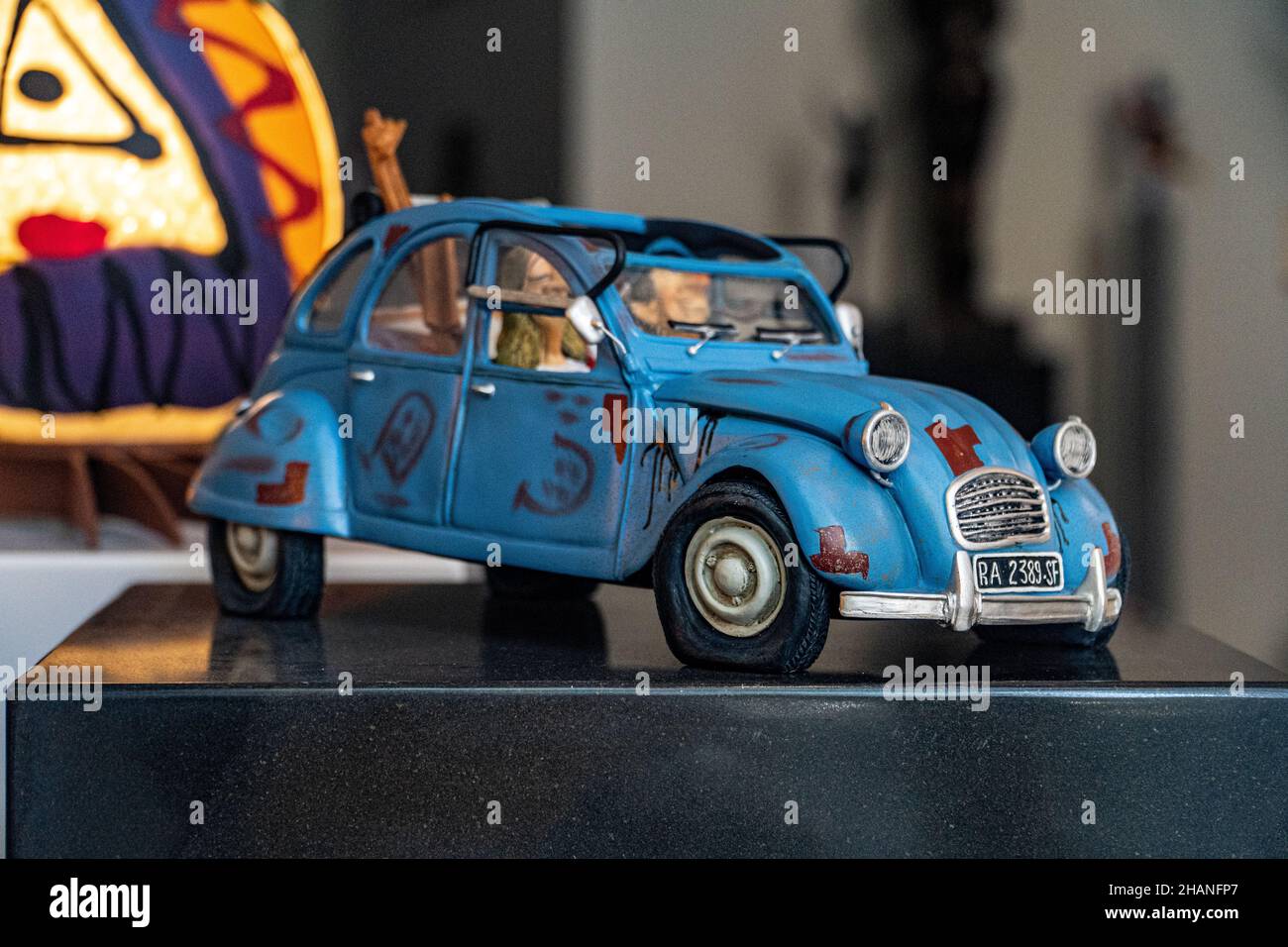 Blue vintage car souvenir in a museum Stock Photo - Alamy
