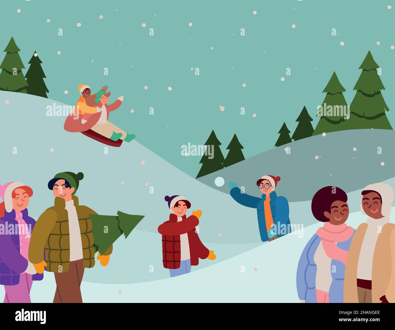 people playing with snow Stock Vector Image & Art - Alamy