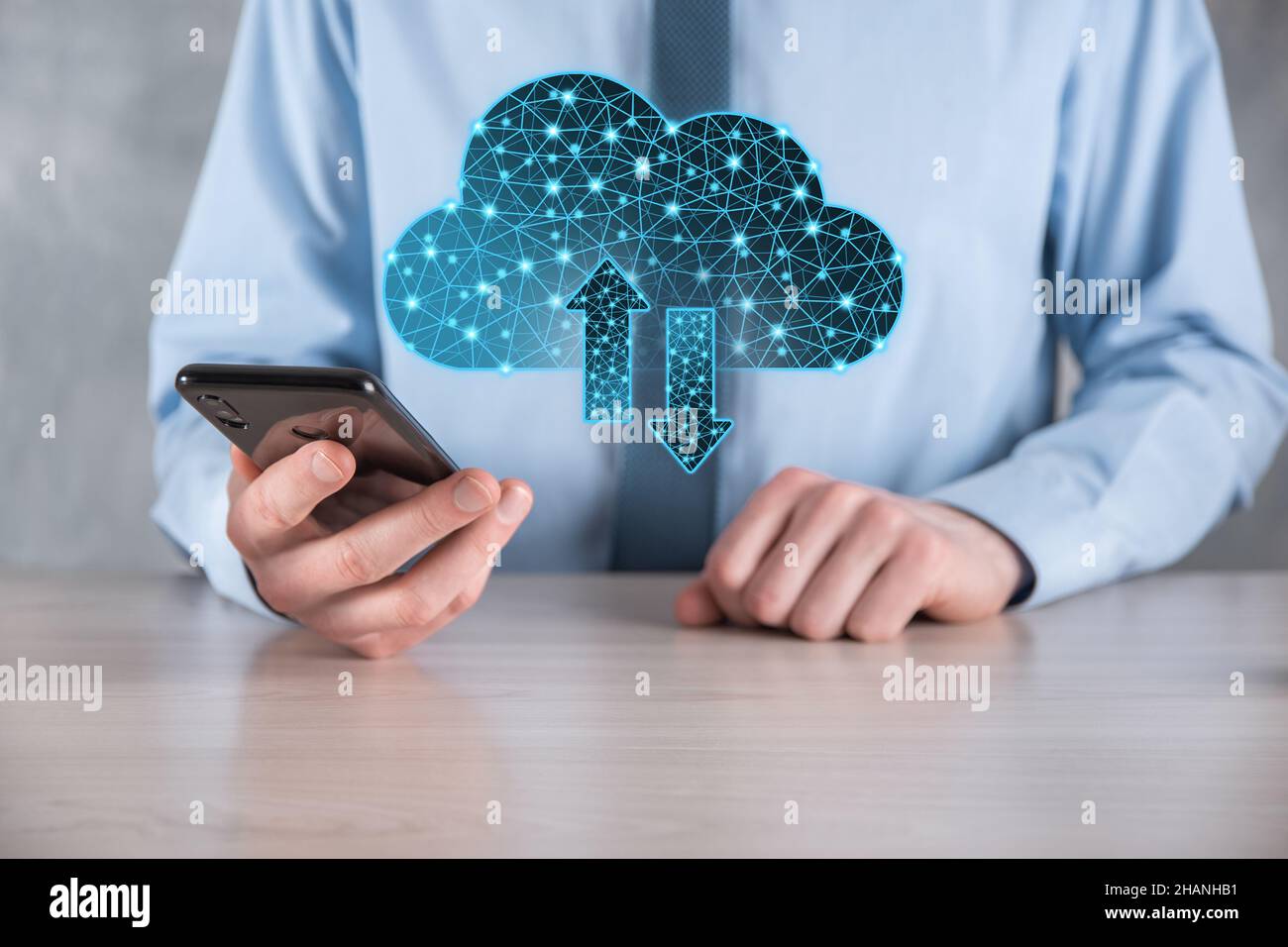 Cloud technology. Polygonal wireframe cloud storage sign with two ...