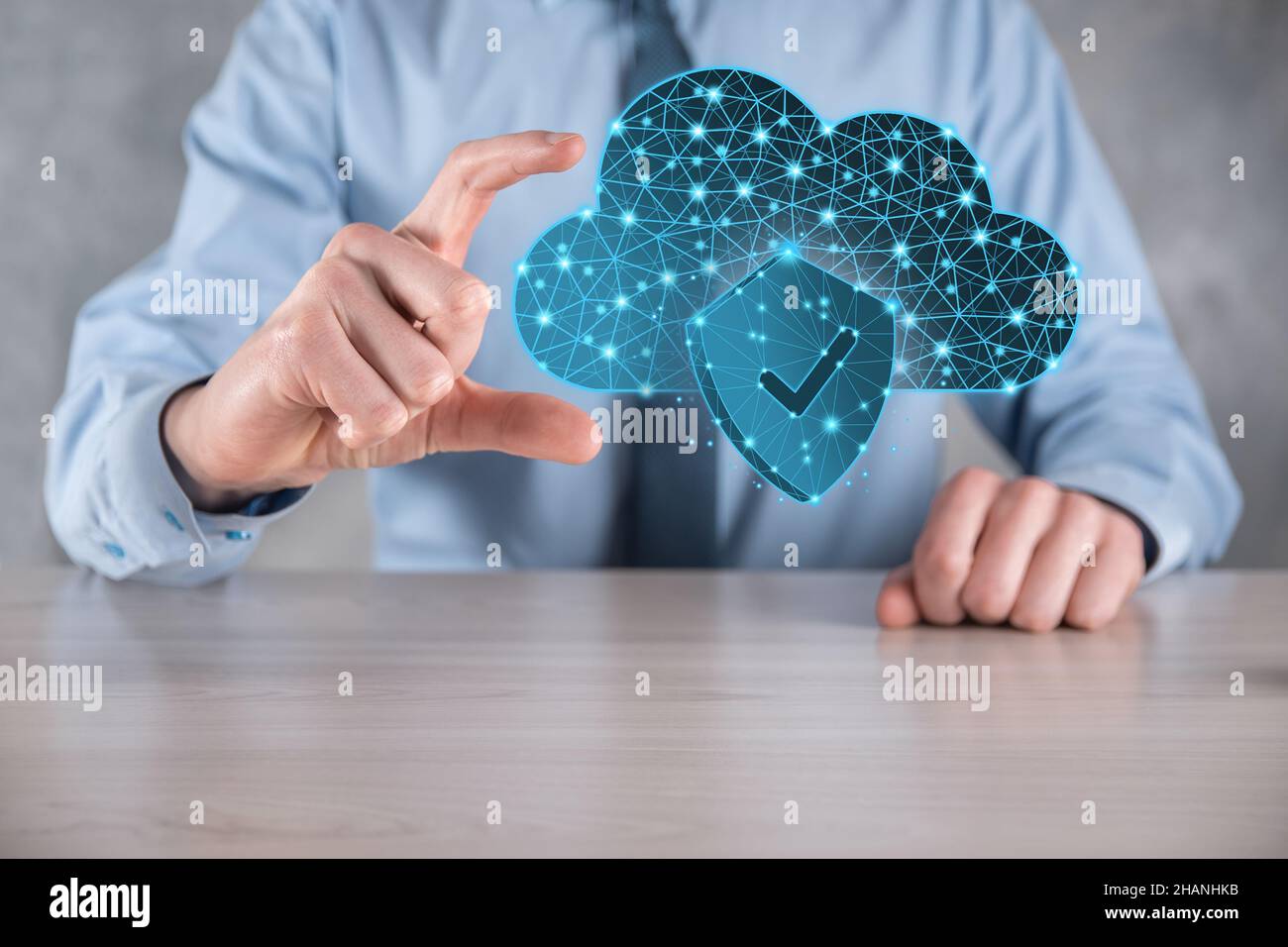 Cloud technology. Polygonal wireframe cloud storage sign with shield ...