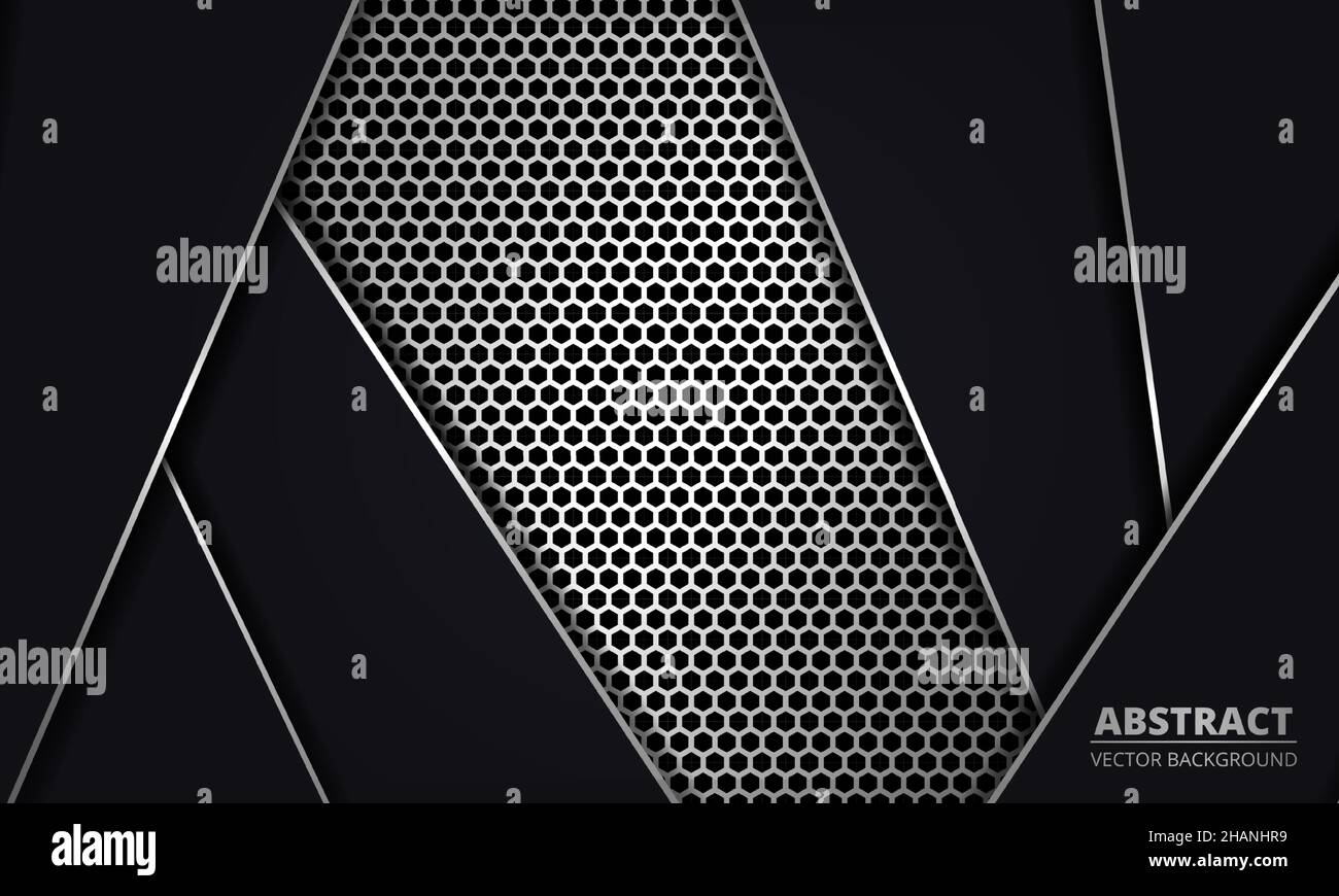 Silver honeycomb textured grid with black shape. Grey metal hexagon ...