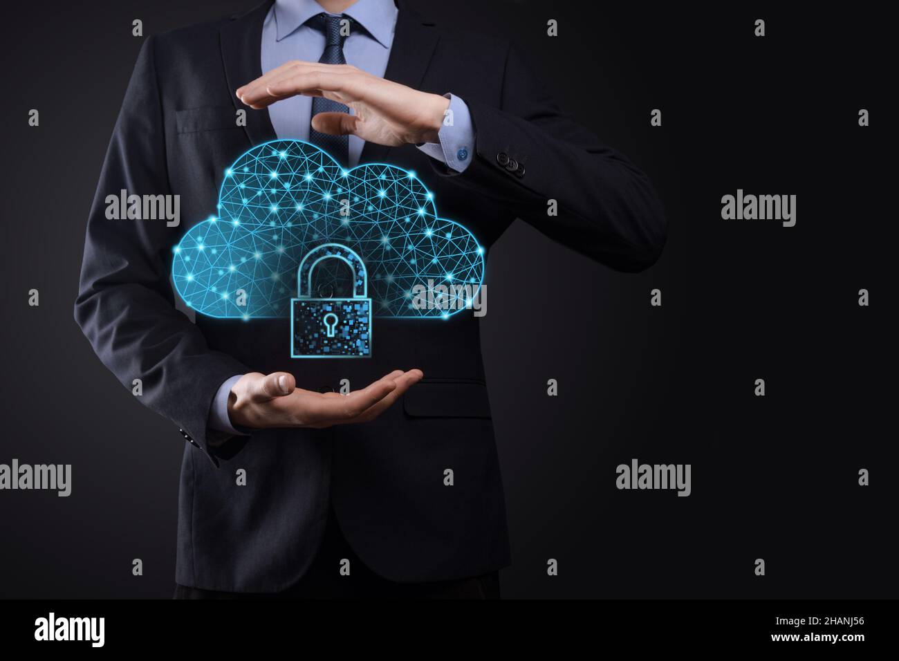 Cloud technology. Polygonal wireframe cloud storage sign with padlock ...