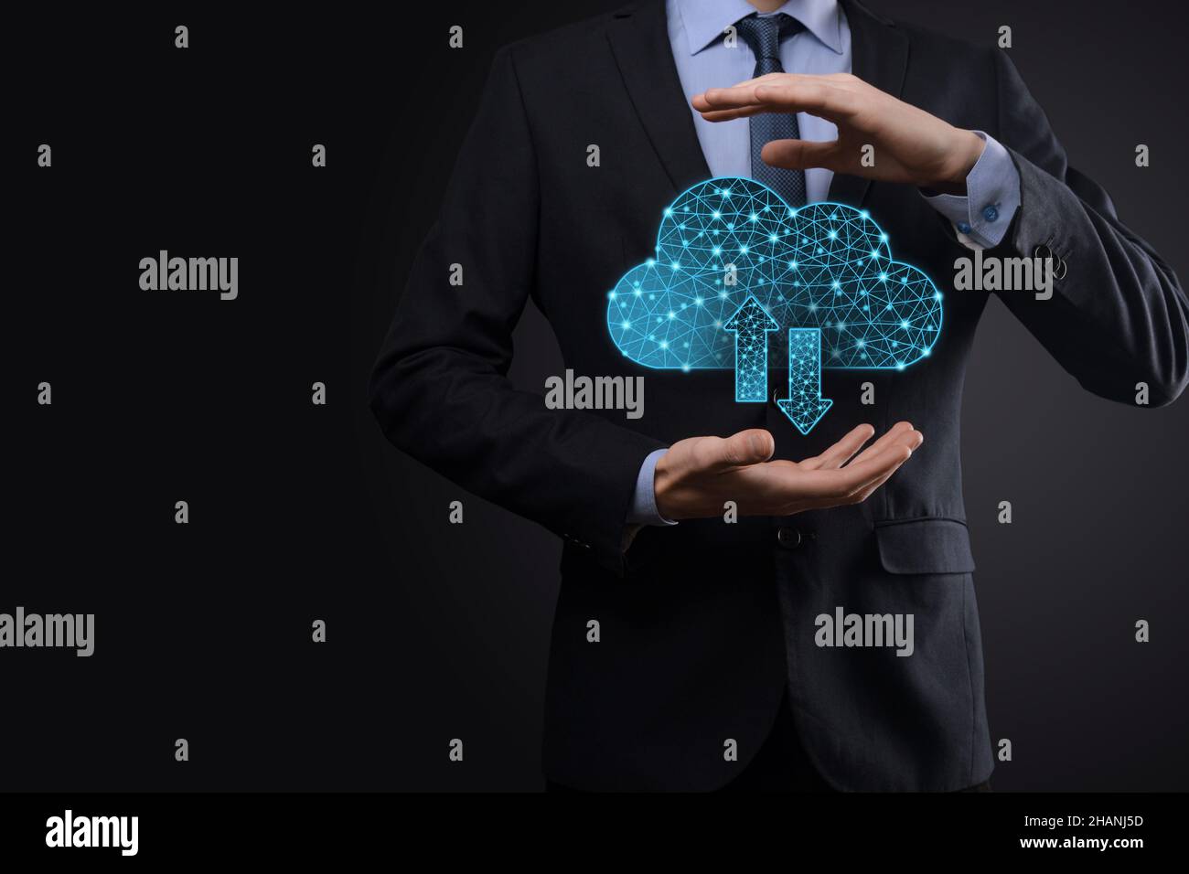 Cloud technology. Polygonal wireframe cloud storage sign with two ...