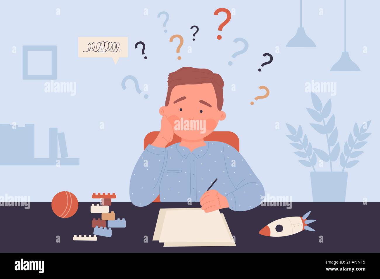 Boy with learning troubles vector illustration. Cartoon tired school ...