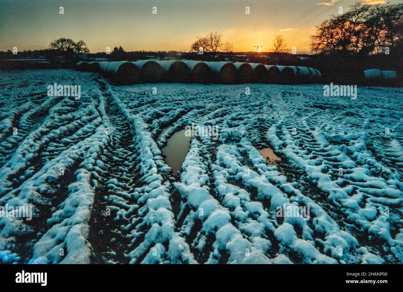 Winter landscape in Kent with a dusting of snow over farmland Stock ...