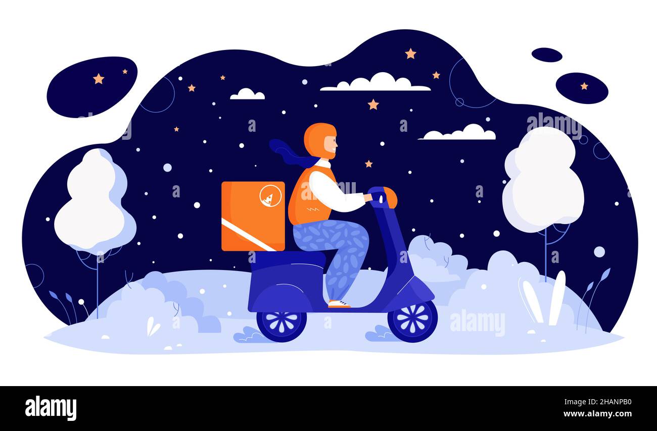 Food delivery express service in winter vector illustration. Cartoon ...