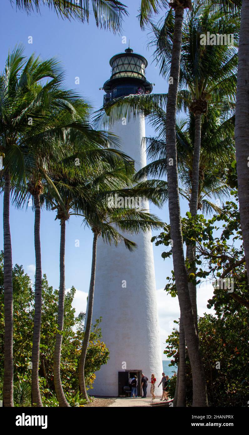 Vertical shot of the white lighthouse in Bill Baggs Cape Florida State ...
