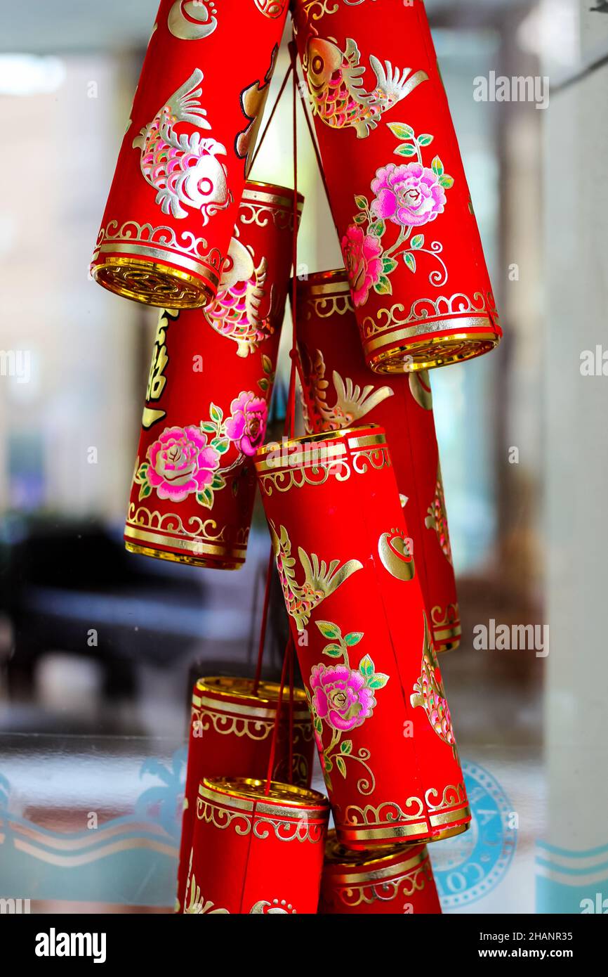 Vertical closeup of the Chinese firecrackers Stock Photo - Alamy