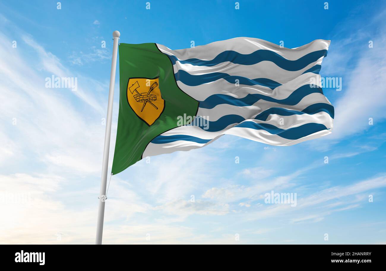 flag of Vancouver , Canada at cloudy sky background on sunset ...