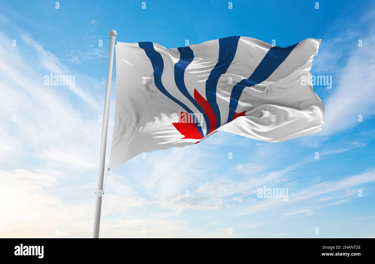 flag of Vaughan, Ontario , Canada at cloudy sky background on sunset ...