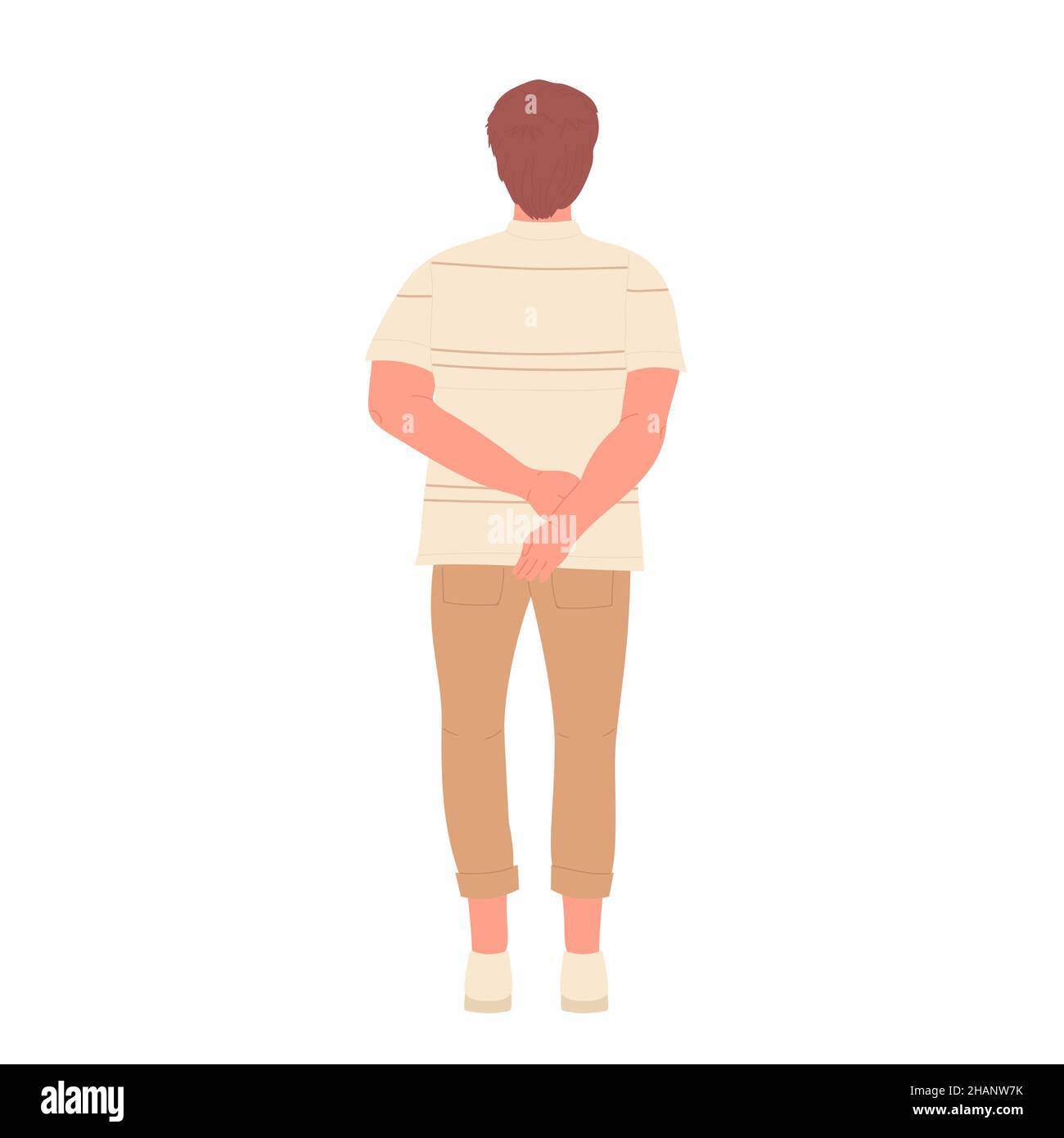 Young standing backside man with crossed hands. Waiting boy with arms ...