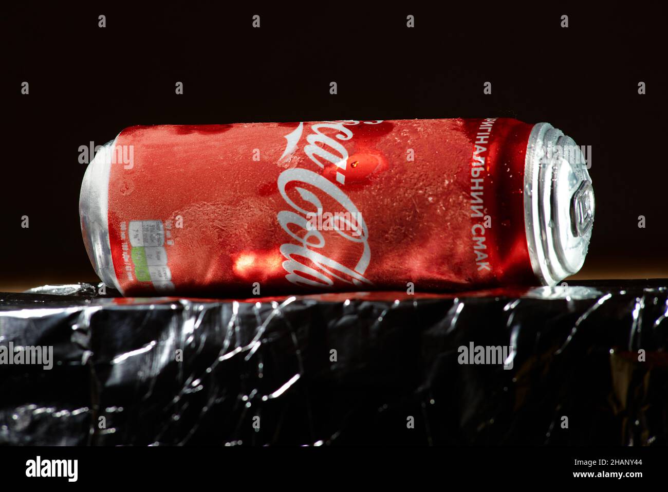 KHARKIV, UKRAINE - DECEMBER 14, 2021: A can of Coca Cola drink. The ...