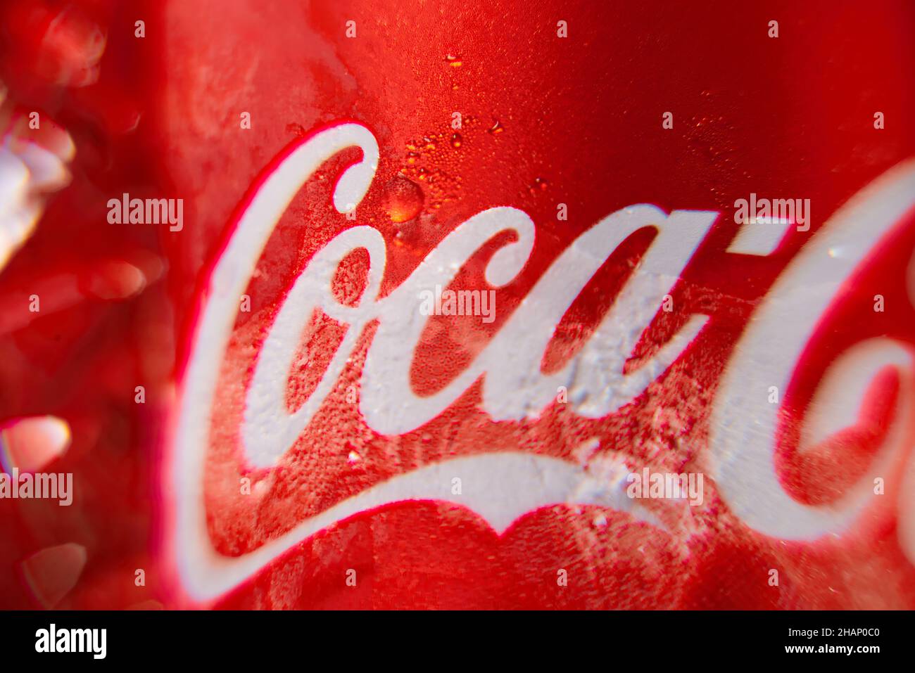 KHARKIV, UKRAINE - DECEMBER 14, 2021: A can of Coca Cola drink. The ...