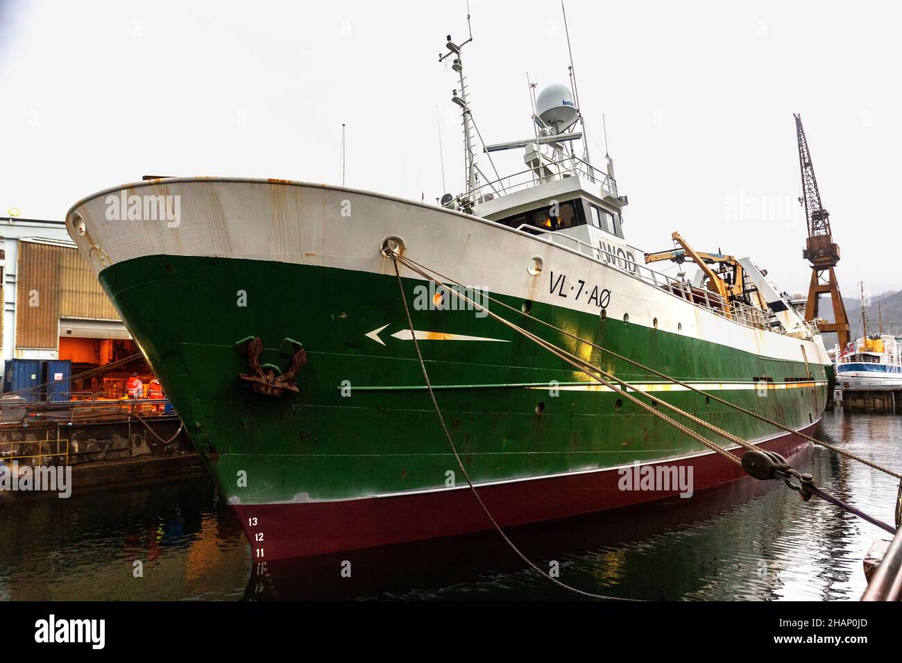 Old fishing vessel, trawler Kasfjord in dock at old BMV shipyard at ...