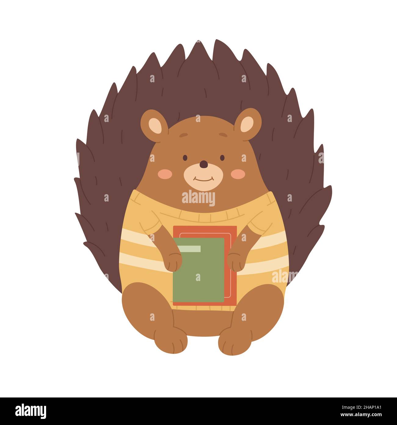 Cute hedgehog holding educational books in hands. Wild animal gaining ...