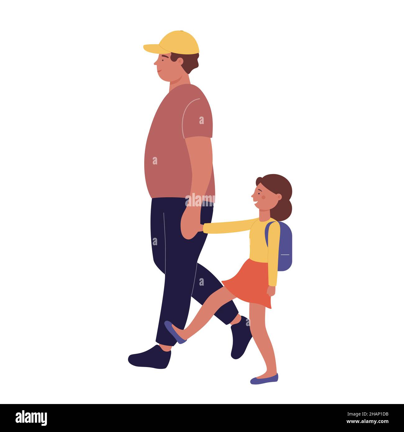 Father walking with his daughter holding hands. Family spending outdoor ...