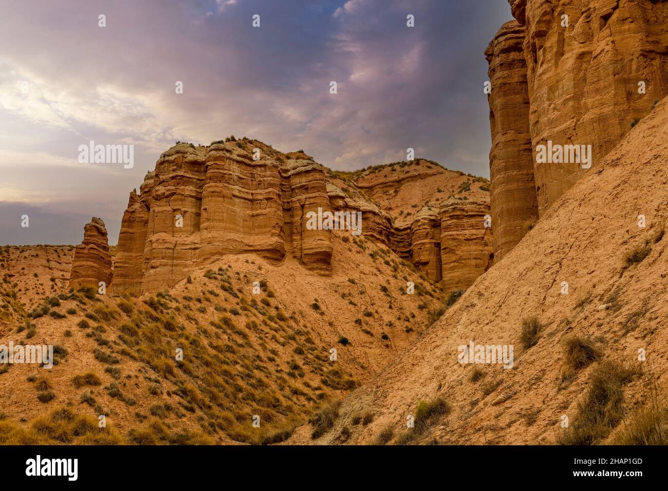 Crests and cliffs of the Badland de los Coloraos in the Granada Geopark ...