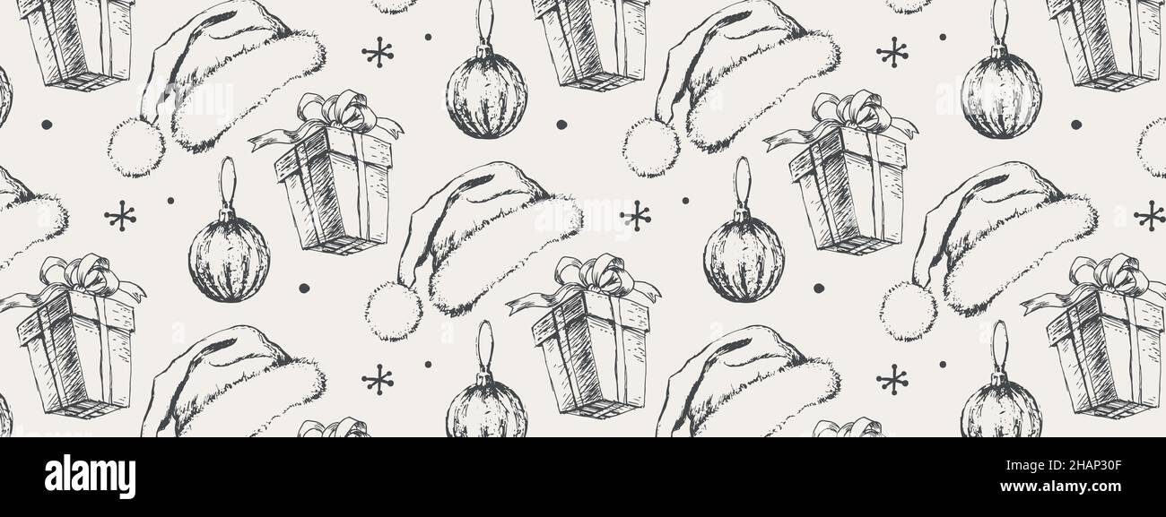 Hand-drawn sketch Christmas pattern gift Stock Vector Image & Art - Alamy