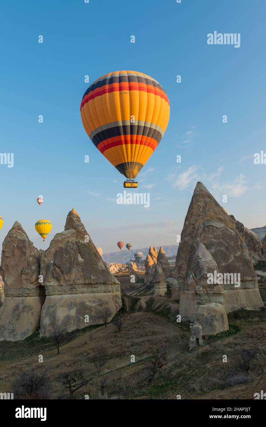 Hot-air balloons above the fairy chimneys of Cappadocia, Central ...