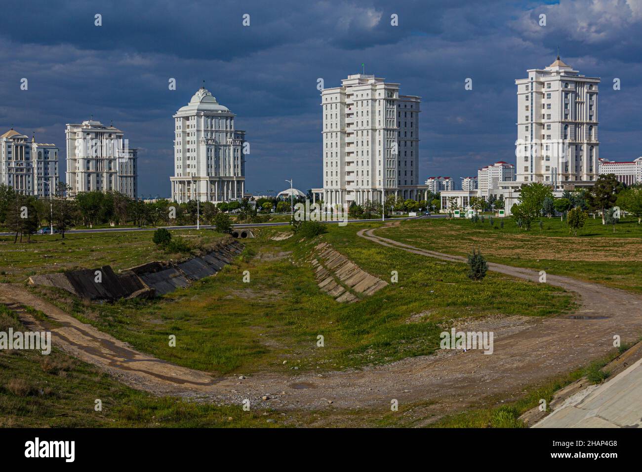Marble-clad buildings of modern Ashgabat, Turkmenistan Stock Photo - Alamy