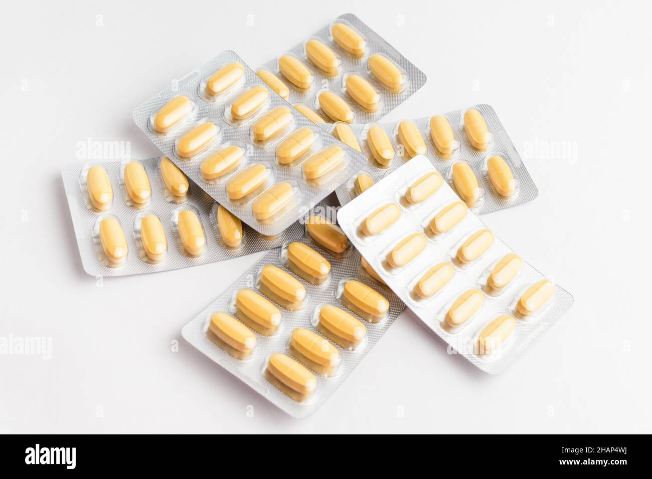Close up of different medicine pills, tablets and vitamins isolated on ...