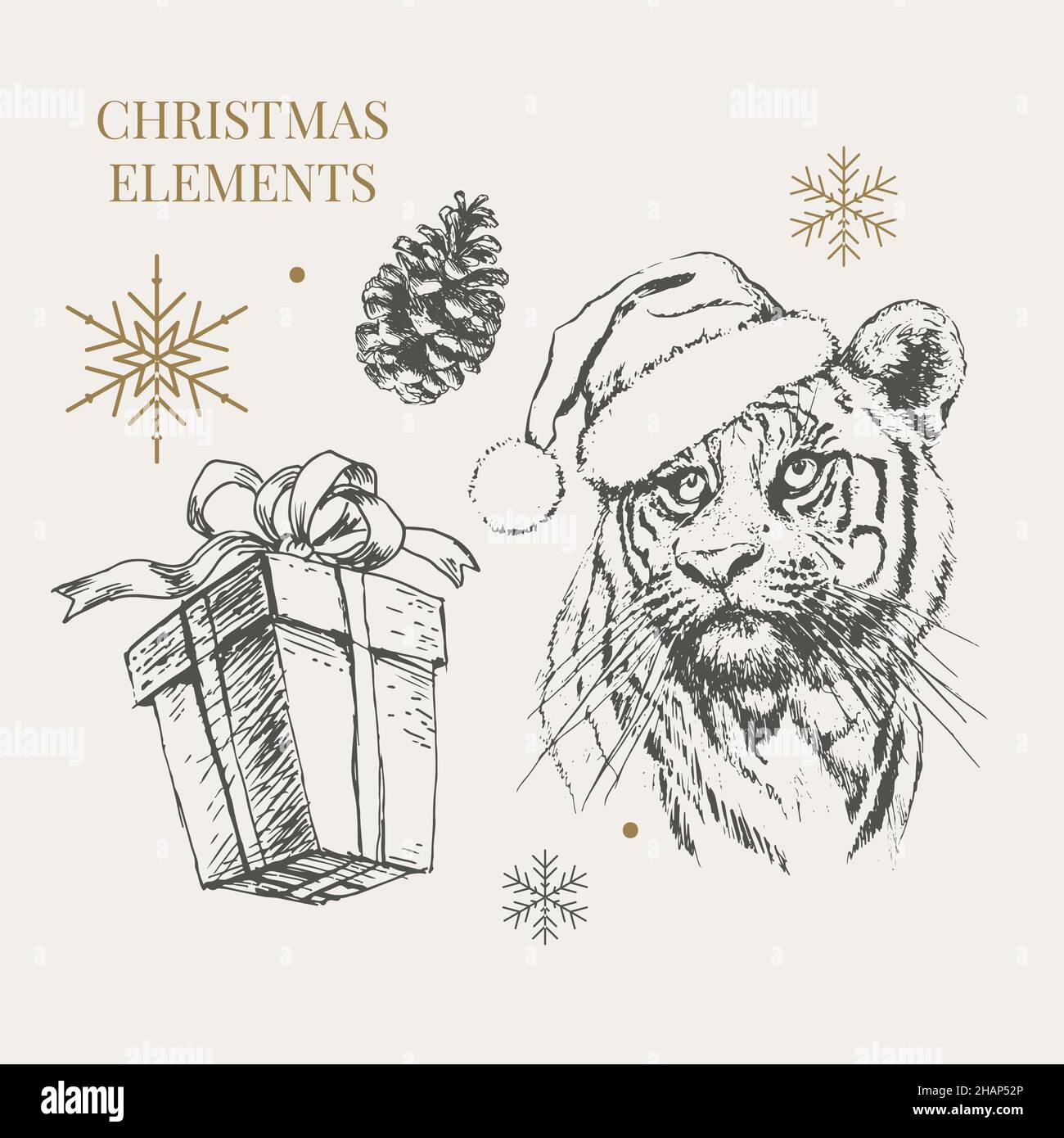 Tiger in Christmas hat. Print on a postcard or poster. Vector ...